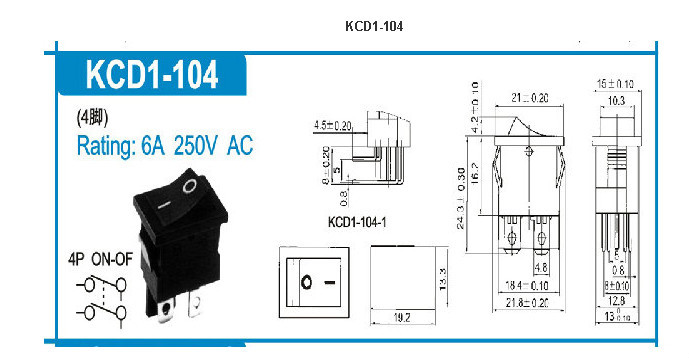 Red/black/green Rocker Switch Kcd1-104 4 Pin 2 Pole With Light 6a ... Red/black/green Rocker Switch Kcd1-104 4 Pin 2 Pole With Light 6a ...