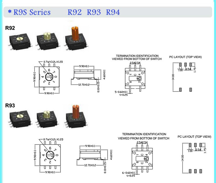 R9310R3S Dip 3 Pin SMT SMD Binary Coded Rotary Switch